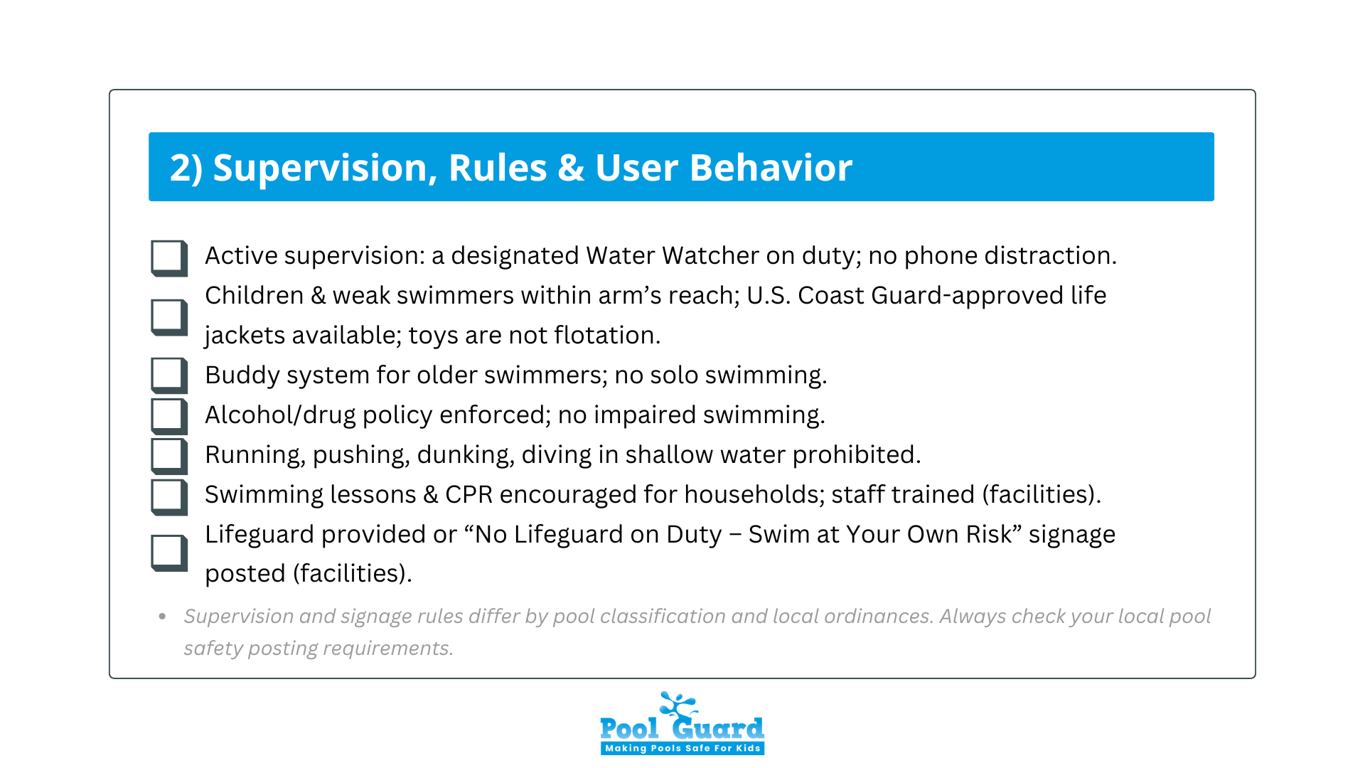 Pool Safety Checklist | Swimming Pool Safety Tips & Rules